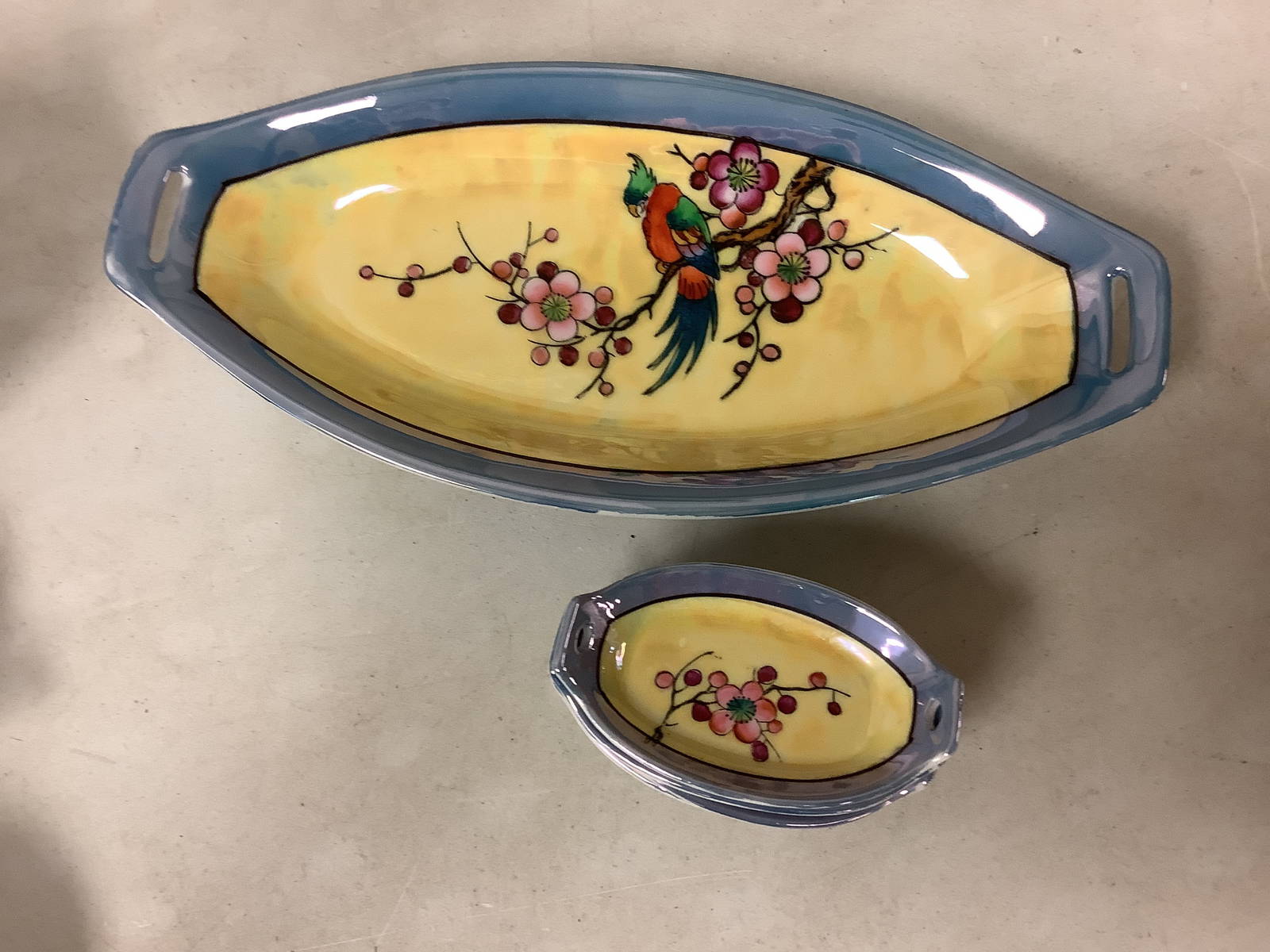 Vintage Lusterware Blue And Gold. Handpainted Tray With (6) Mini Side ...