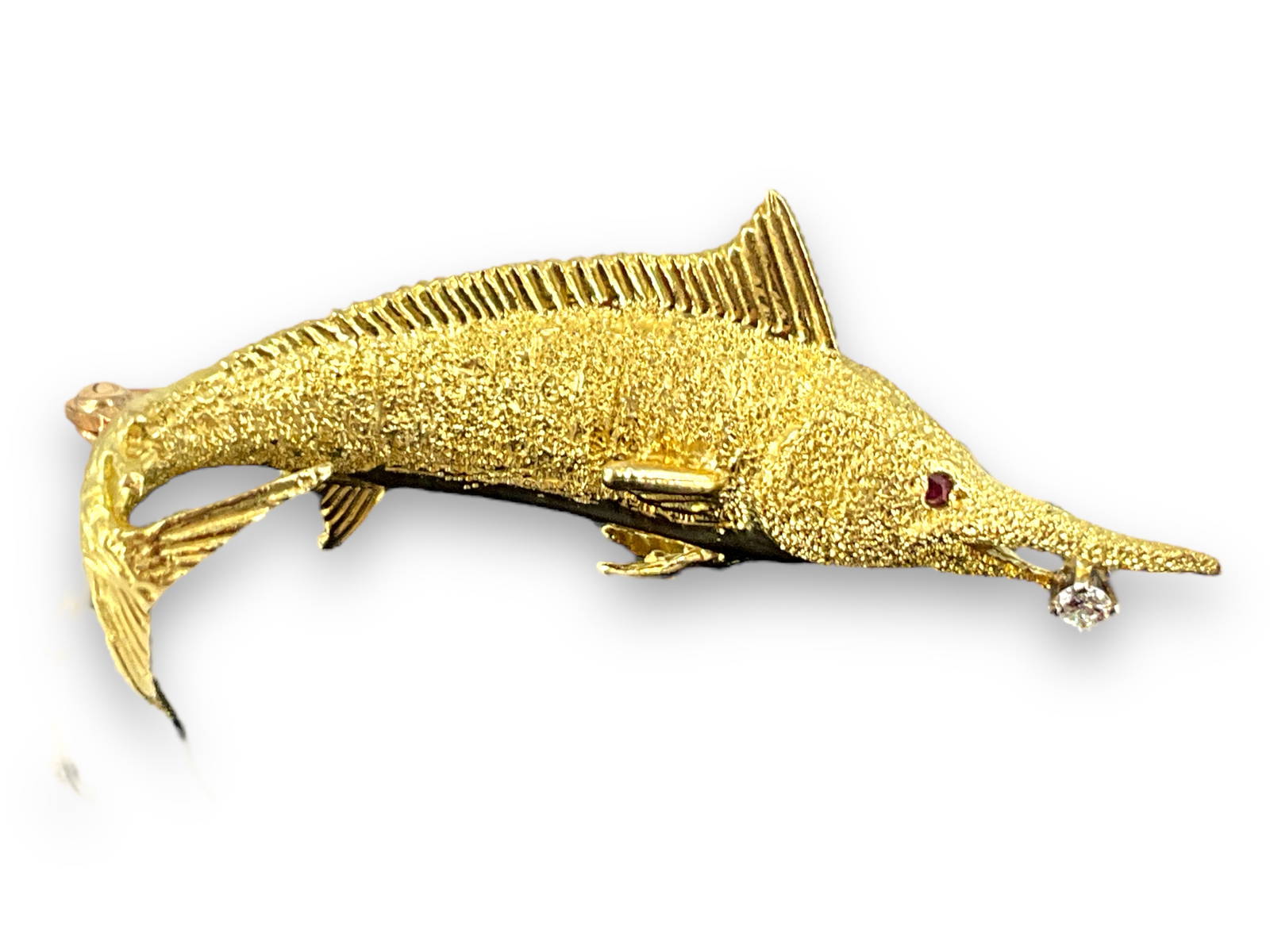 18kt Yellow Gold & Gemstone Swordfish Pin Auction