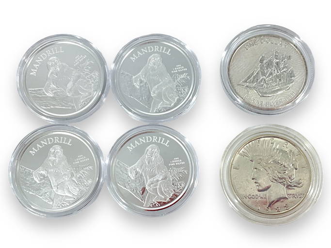 Six Silver Coins In Plastic Cases