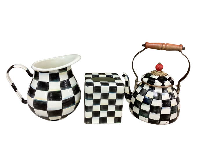 Mackenzie Childís Enameled Checker Teapot Pitcher & Tissue Box