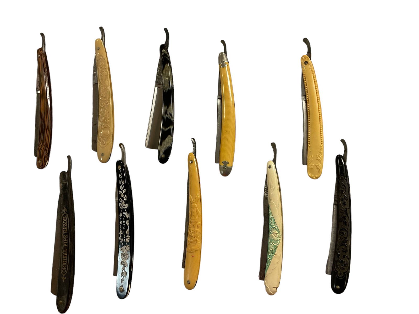 (10) Antique Straight Razors, Some With Celluloid Handles Auction