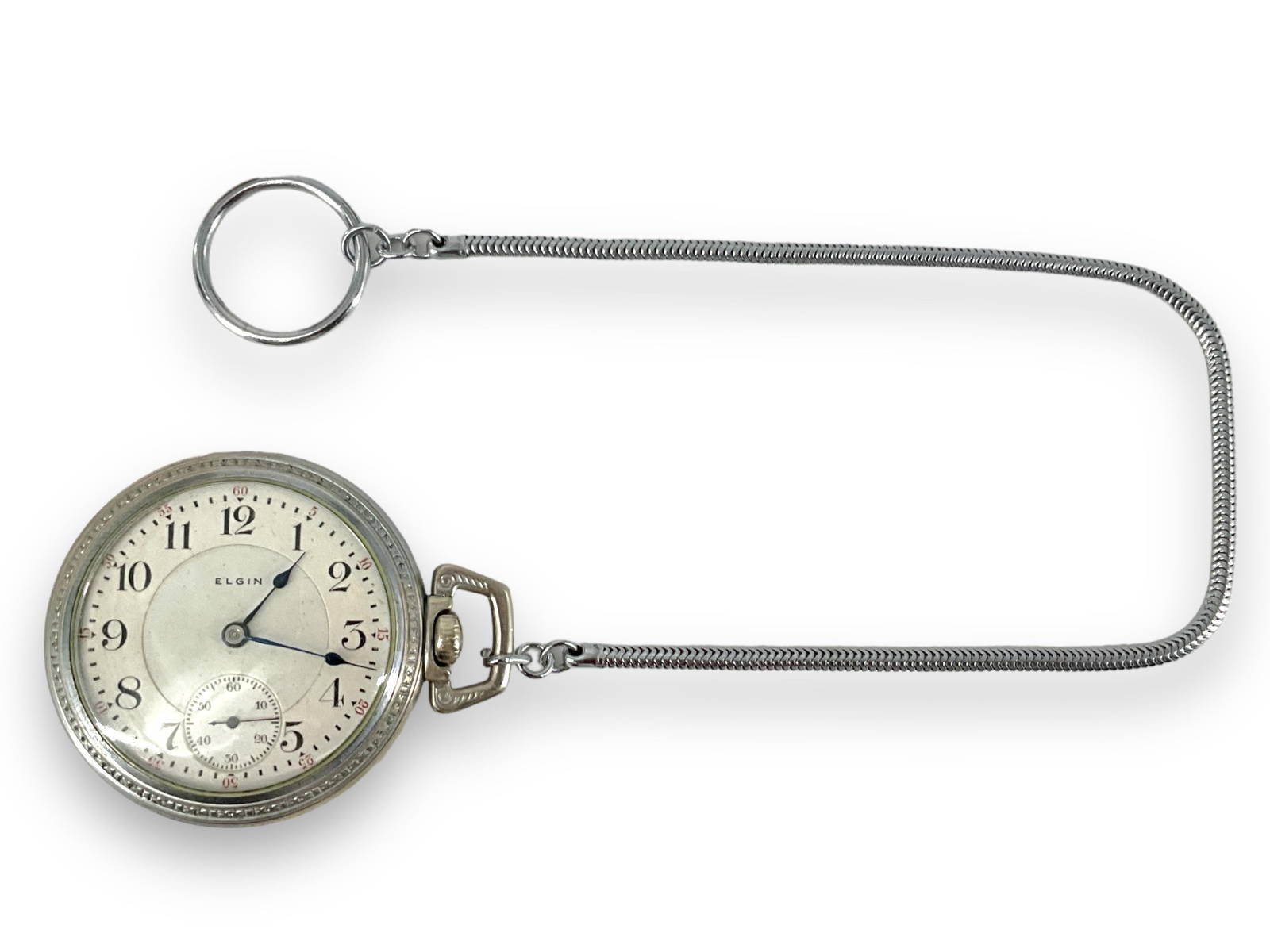 Elgin "father Time" Pocket Watch On Chain Auction