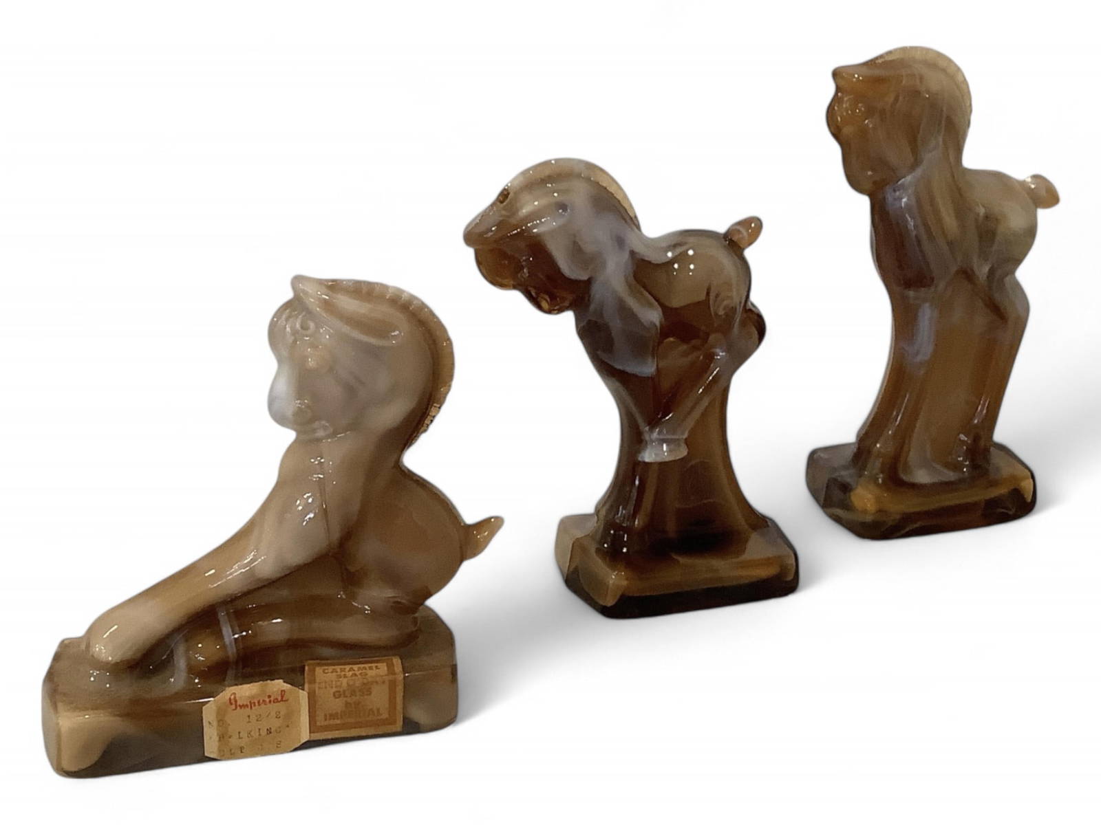 Heisey By Imperial, Carmel Slag Standing, Kicking And Rearing Colts Auction