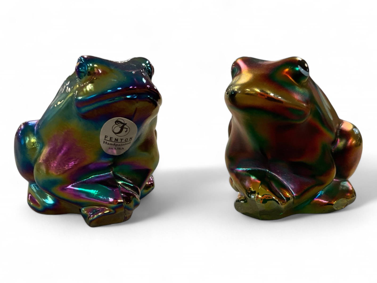 Signed Fenton Iridescent Frog Figurines 2.5" T. Auction