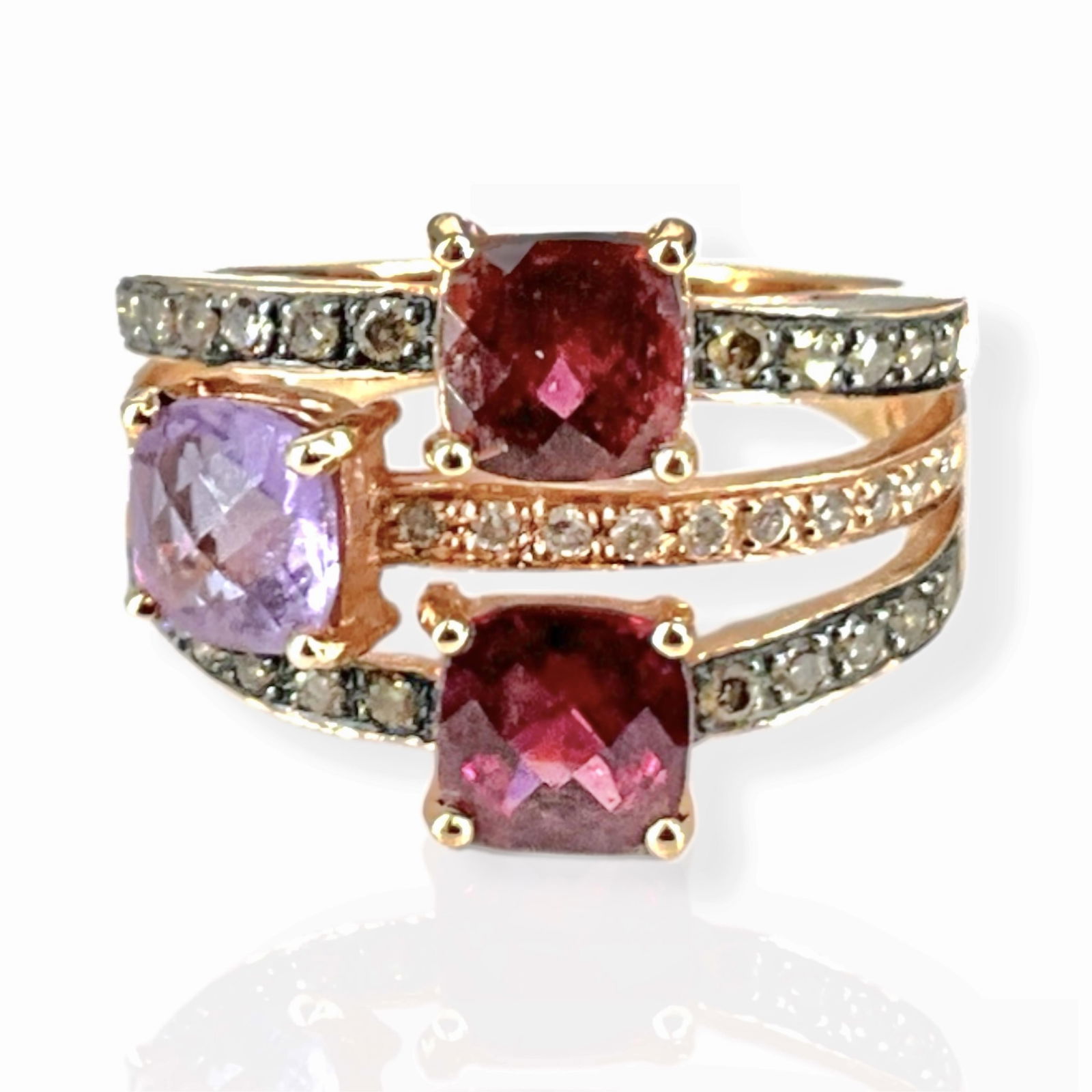 Signed "levian" Ring In Rose Gold With Amethyst, Rhodolite Garnet And ...