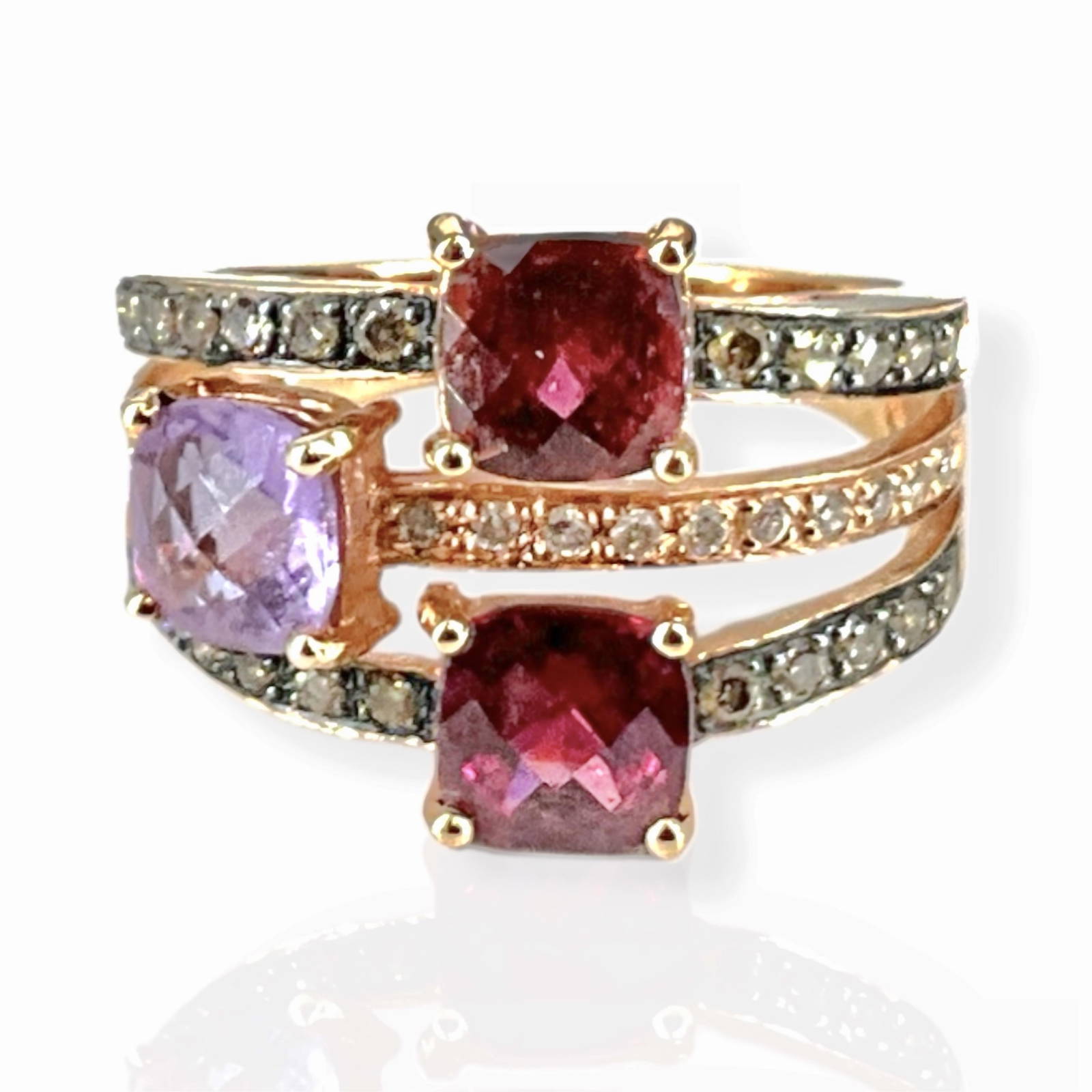 Signed "levian" Ring In Rose Gold With Amethyst, Rhodolite Garnet And ...