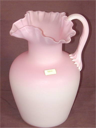 Pink Satin Art Glass Pitcher W/ruffled Edge & Rib