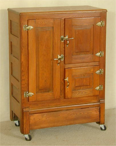 Oak 3 Door Ice Box W/raised Panel Decor 29"l X 15