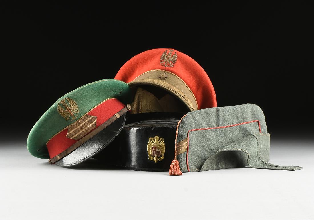 A GROUP OF FOUR KINGDOM OF SPAIN MILITARY HATS, CIRCA