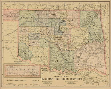 1891 Map Of Oklahoma, Showing Recent Additions Of Territory.