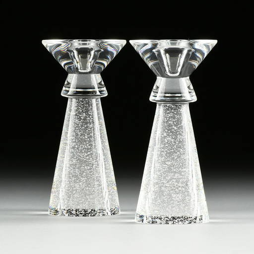 David Dowler (american B. 1945) A Pair Of Steuben Clear