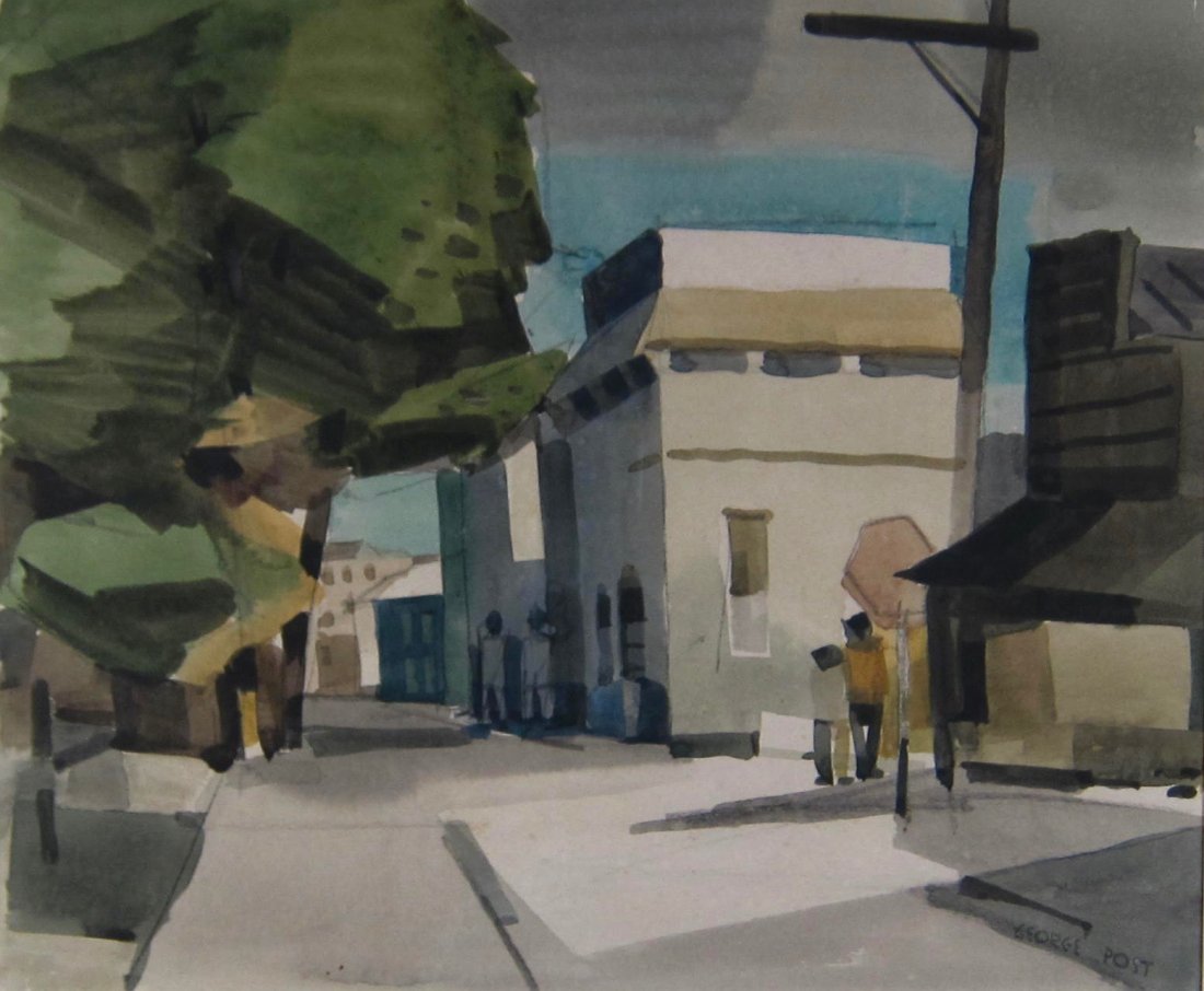 George Post Watercolor of a California Street Scene