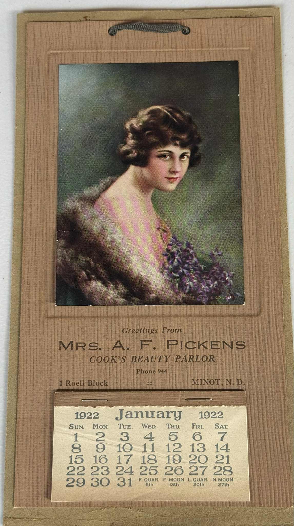 1922 Advertising Calendar – Cook’s Beauty Parlor, Minot Nd – Gerlach ...