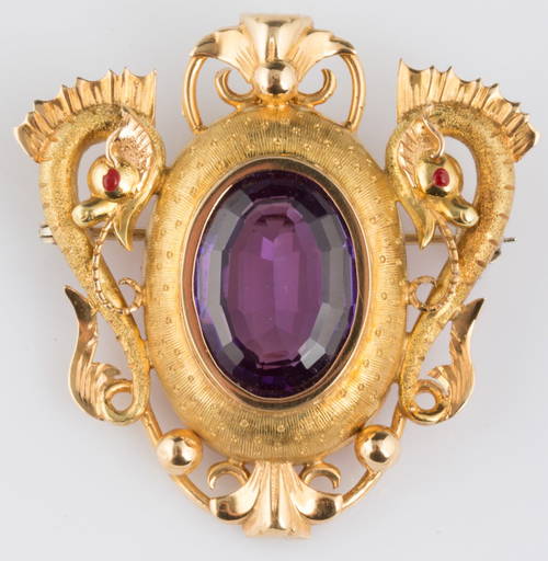 18k Amethyst French Rococo Brooch Pendant