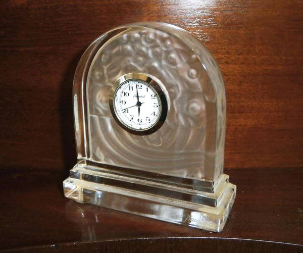 Baccarat Clock, Crystal Moulded With Cornucopia To