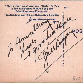 Jack Dempsey Vintage Note Signed