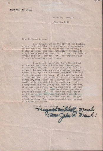 Margaret Mitchell Author Gone With The Wind Rare Letter