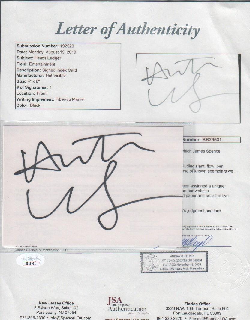 Heath Ledger Rare Signature
