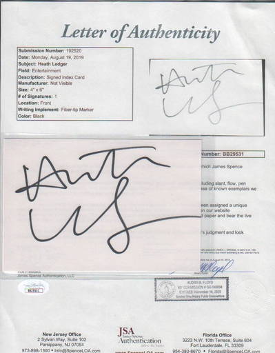 Heath Ledger Rare Signature