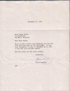 Elvis Presley Letter Signed
