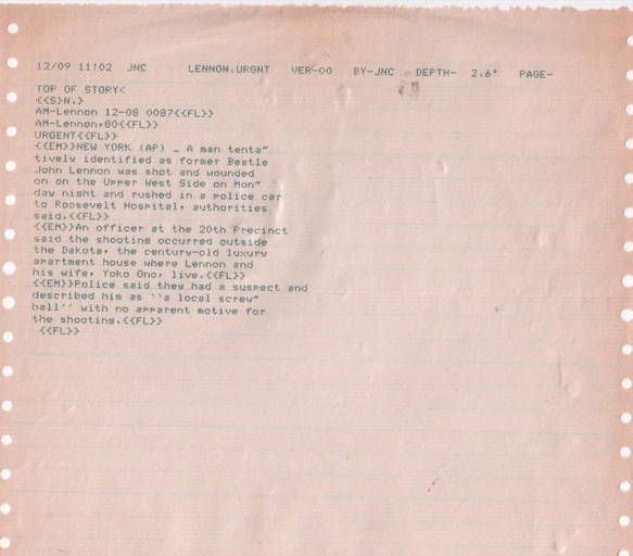 John Lennons Death On Original Teletype