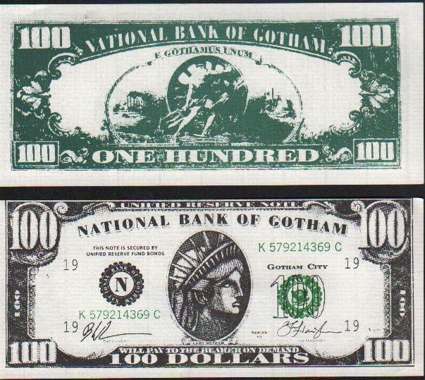 Gotham Batman Film Pair Of Prop 100 Dollar Bills