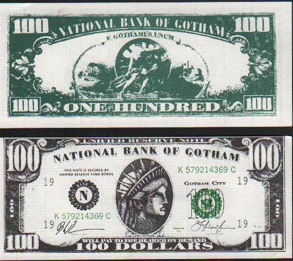 Gotham Batman Film Pair Of Prop 100 Dollar Bills
