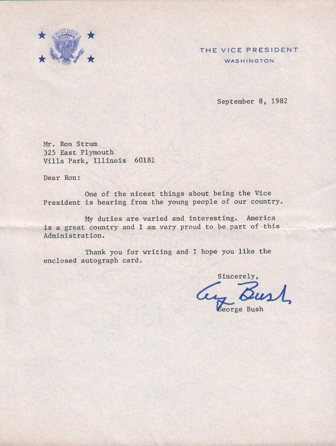 George Bush As Vice President Signed Letter
