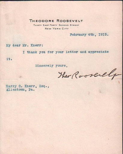 Theodore Roosevelt Signed Letter