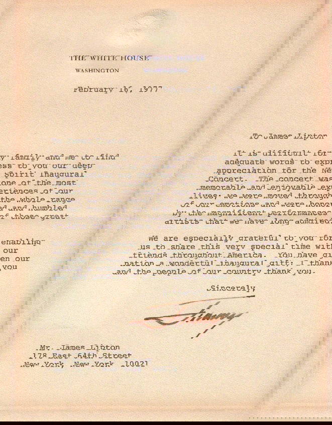 Jimmy Carter Signed Letter To James Lipton Auction