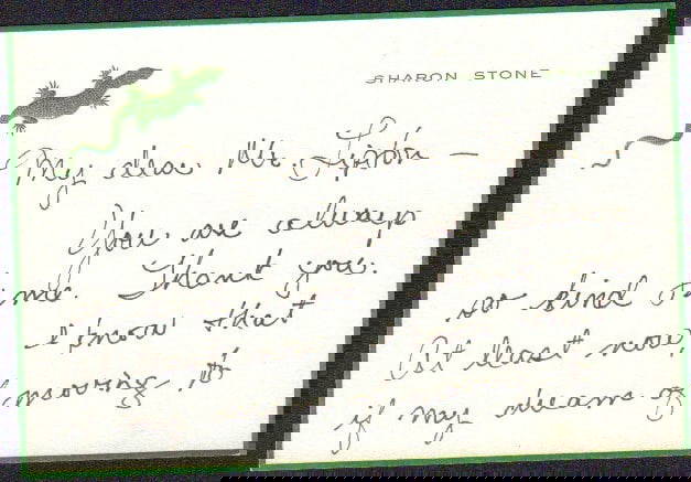 Sharon Stone Rare Letter To James Lipton