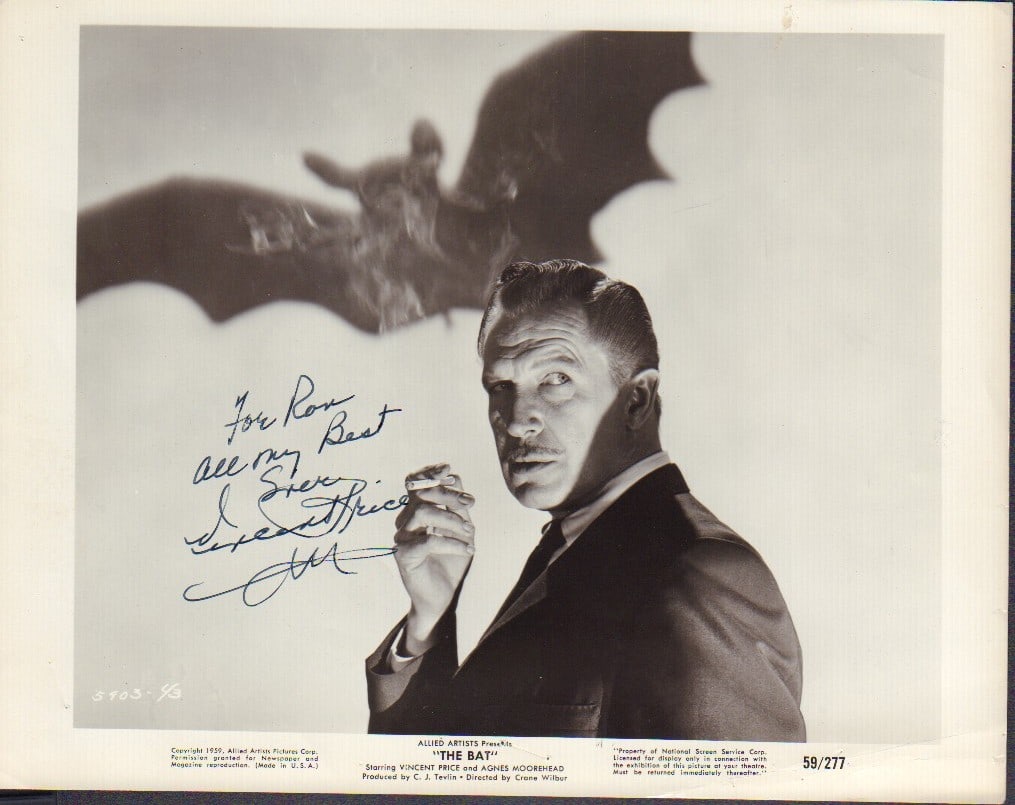 Vincent Price Signed Photo Auction