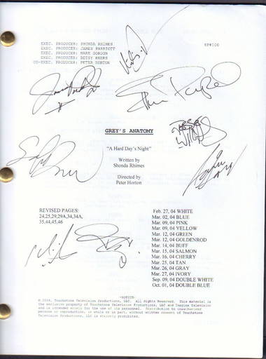 Greys Anatomy Script Cast Signed
