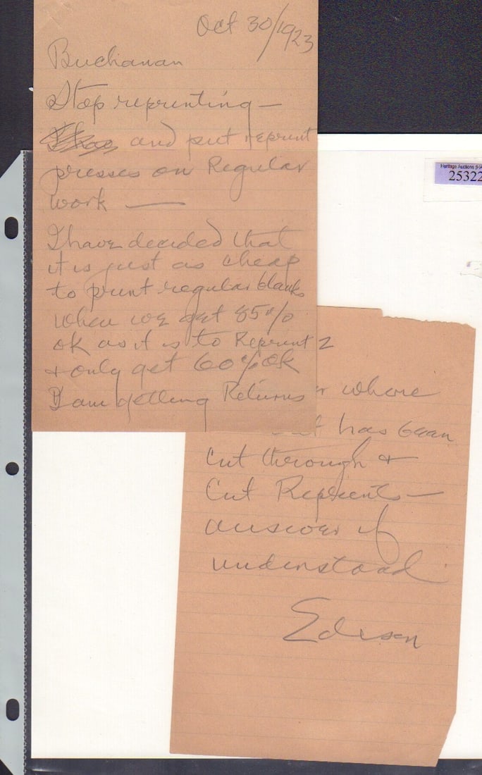 Thomas Edison Lab Notes Auction