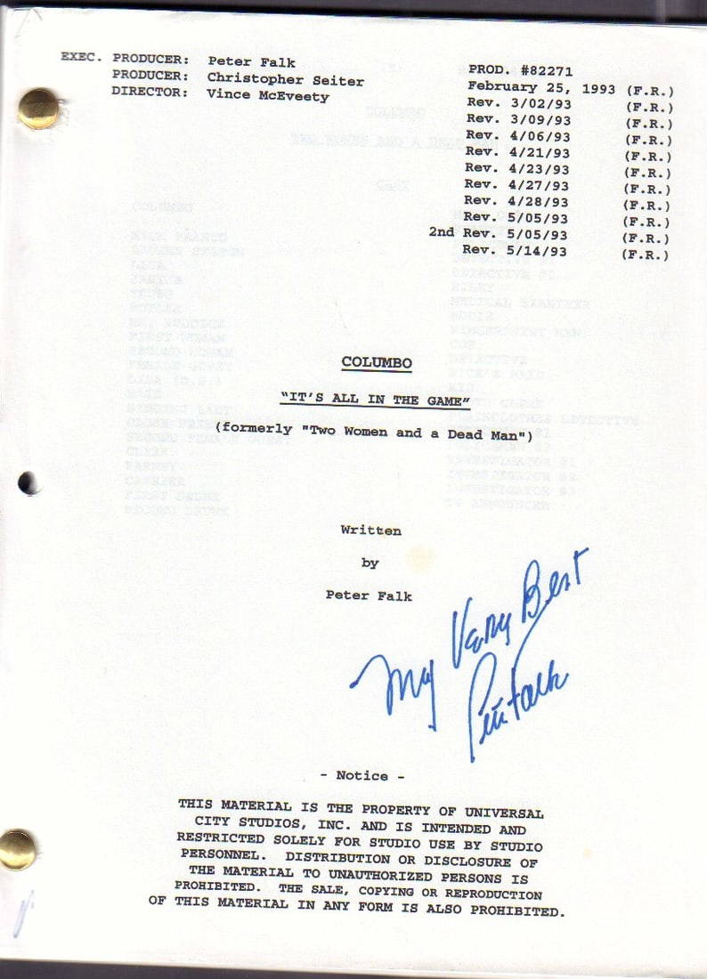Columbo Rare Script Signed Auction