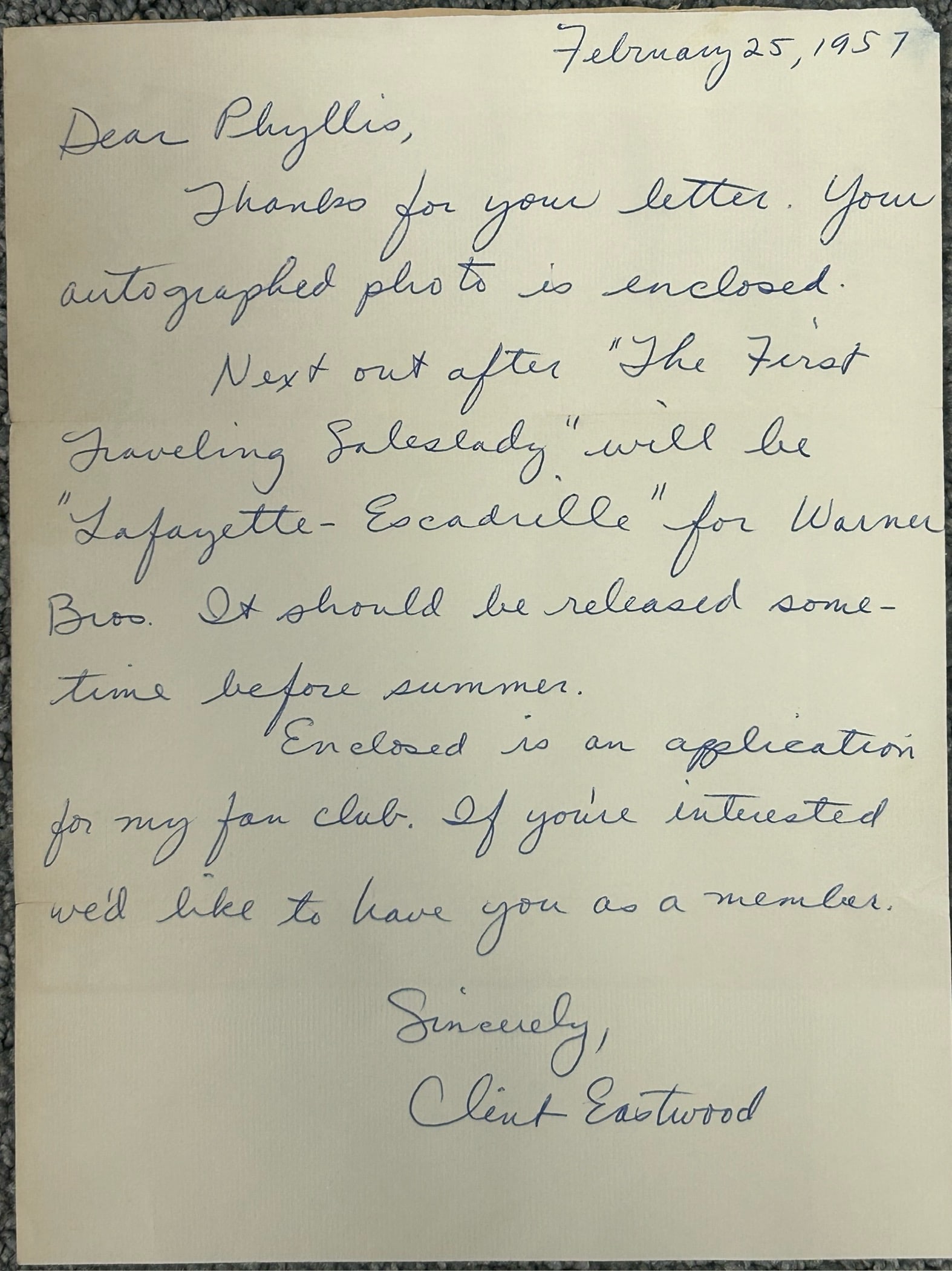 Clint Eastwood Rare Handwritten Letter