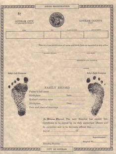 Batman Returns Penguins Prop Birth Certificate