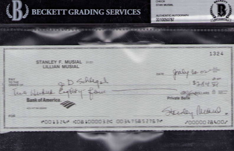 Stan Musial Beckett Slabbed Bank Check