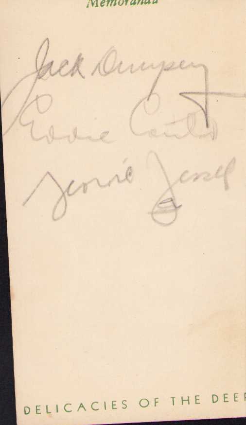 Jack Dempsey Eddie Cantor Georgie Jessel ..signatures Auction