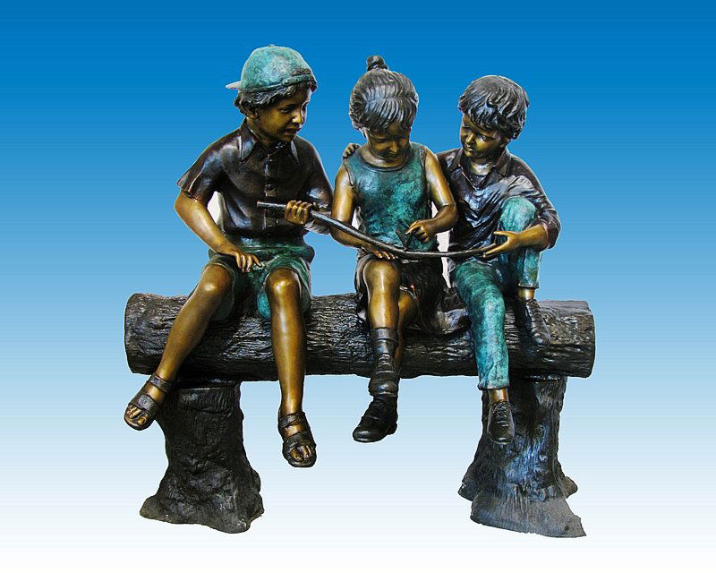 Three Kids on a Bench 4 Ft Bronze Sculpture Nardini