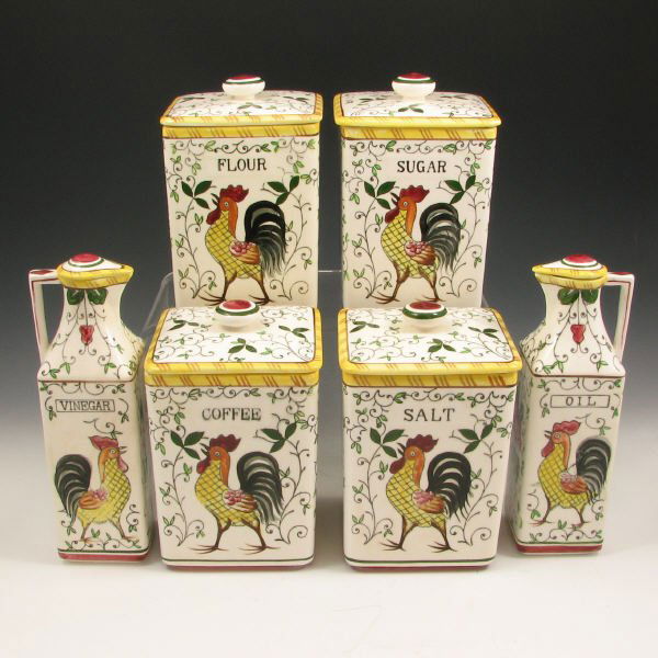 Early Provincial Rooster & Roses Canisters & More