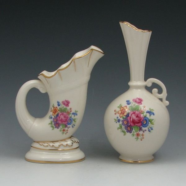 1308: Lenox Rose Pattern Vase & Cornucopia - Mint