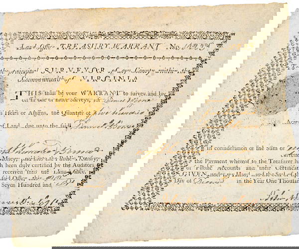 Daniel Boone, Autograph Document Signed, 1782