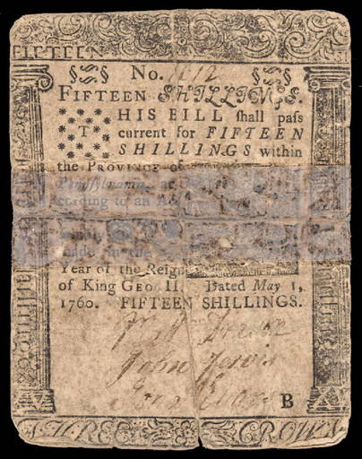 Colonial Currency, Pa. Benjamin Franklin Note