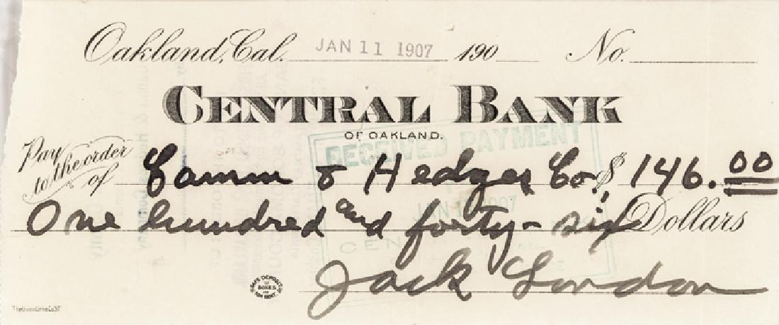 1907 Jack London Autograph Document, Signed Check
