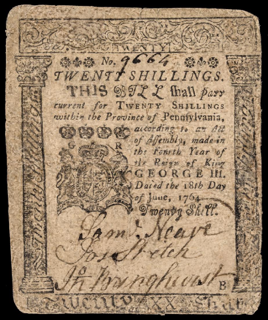 1764 BENJAMIN FRANKLIN Printed PA. Colonial Note