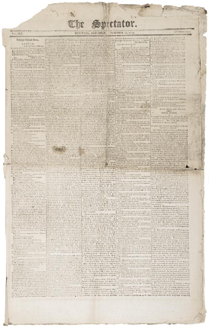 1799-Dated, Newspaper THE SPECTATOR New York, NY