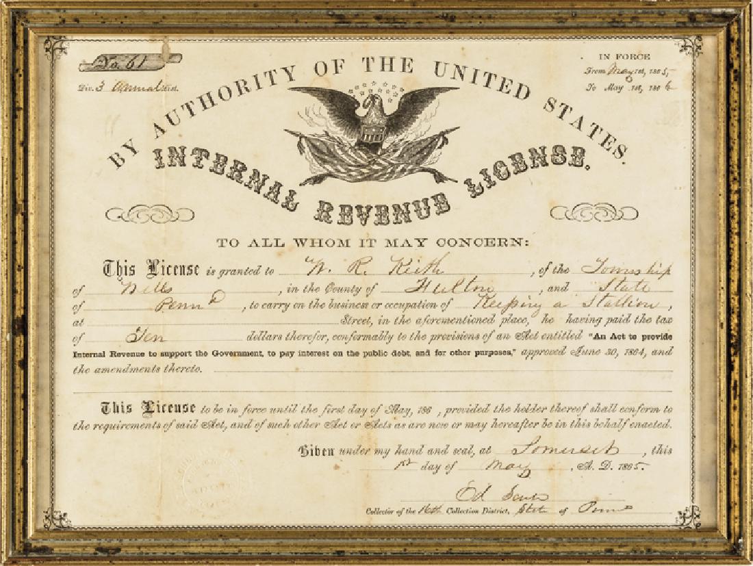 Rare 1865 Civil War Internal Revenue License