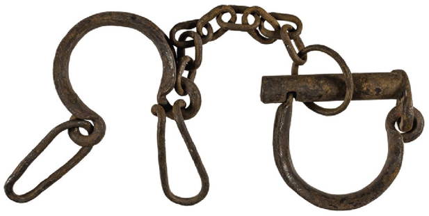 C 1850 Set Of Wrought Iron Slave Shackles + Keys
