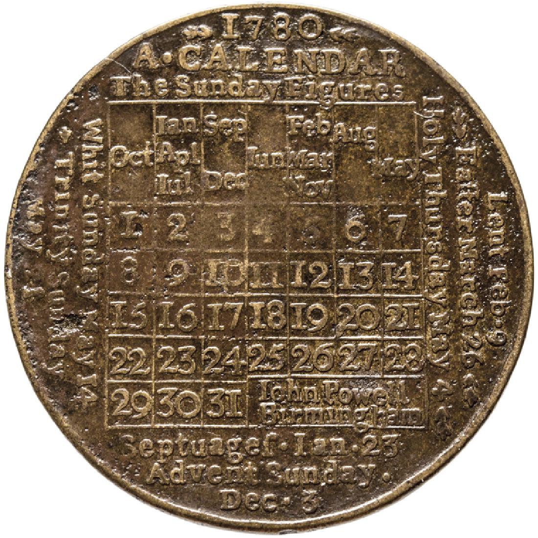 1780 American Revolution British Calendar Medal